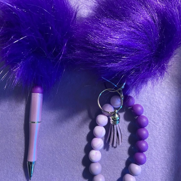 Handmade | Accessories | Purple Fluffy Pen And Bracelet Set | Poshmark